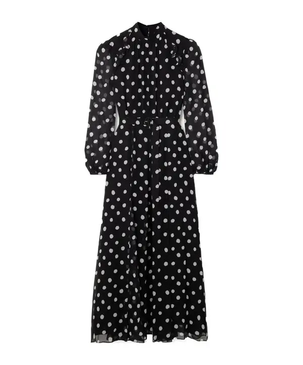 Saloni Jacqui-b Polka Dot Silk Crepe Maxi Dress