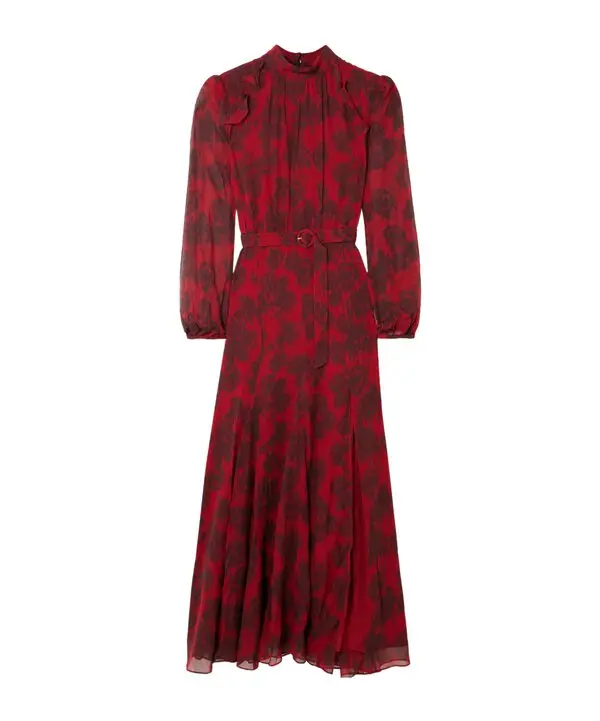 Saloni Jacqui-b Printed Long Dress - Red