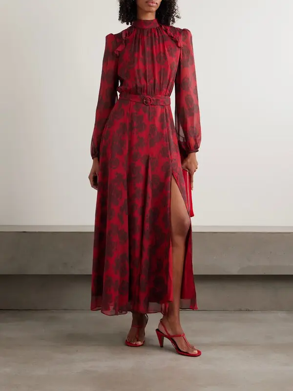 Saloni Jacqui-b Printed Long Dress - Red
