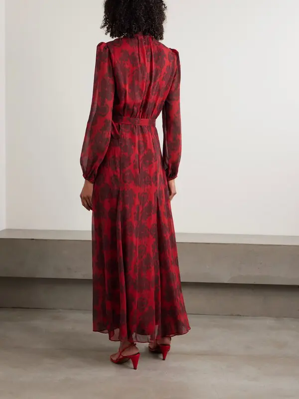 Saloni Jacqui-b Printed Long Dress - Red
