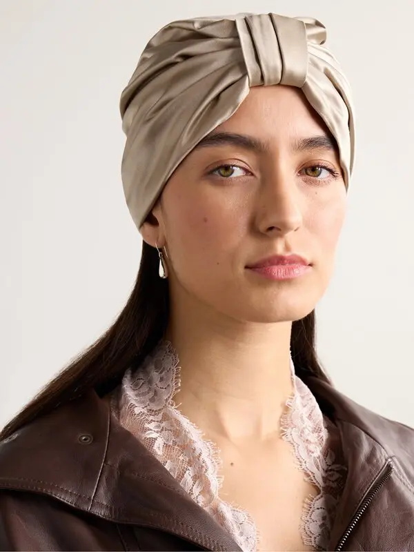 JENNIFER BEHR Sasha Gathered Duchess-satin Hair Wrap - Taupe