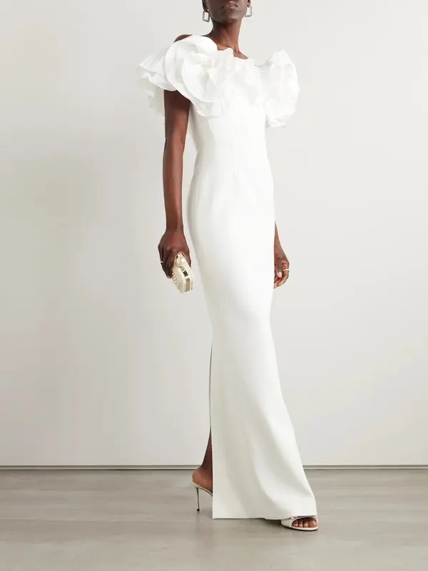 Rebecca Vallance Tessa Ruffled Off-the-shoulder Gown