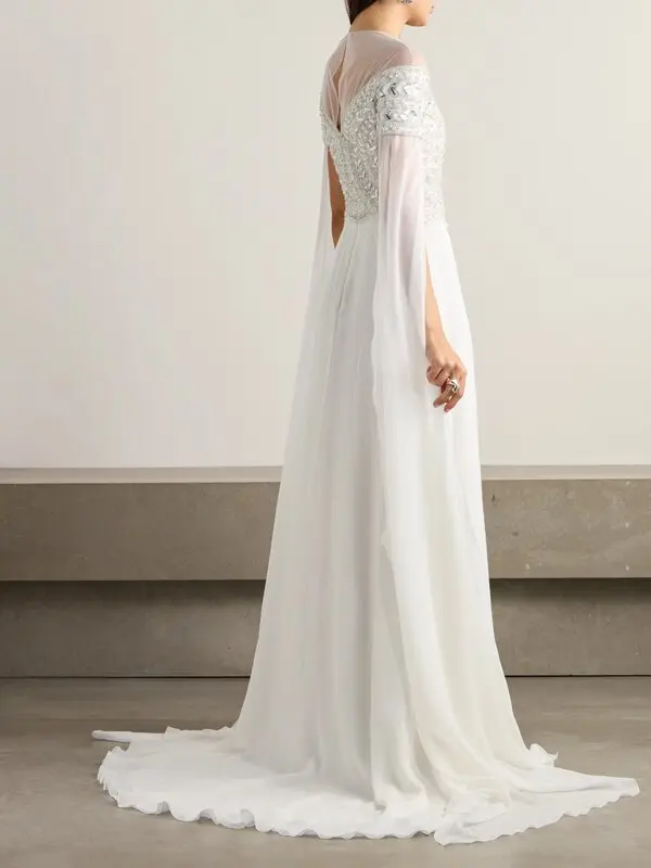 GEORGES HOBEIKA Embellished Georgette Gown With Tulle Trim