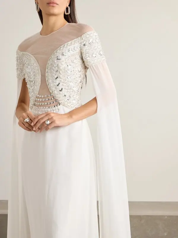 GEORGES HOBEIKA Embellished Georgette Gown With Tulle Trim