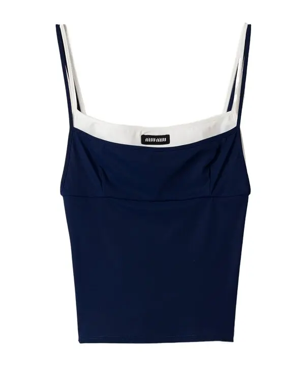 Miu Miu Stretch Jersey Top With Spaghetti Straps - Navy Blue