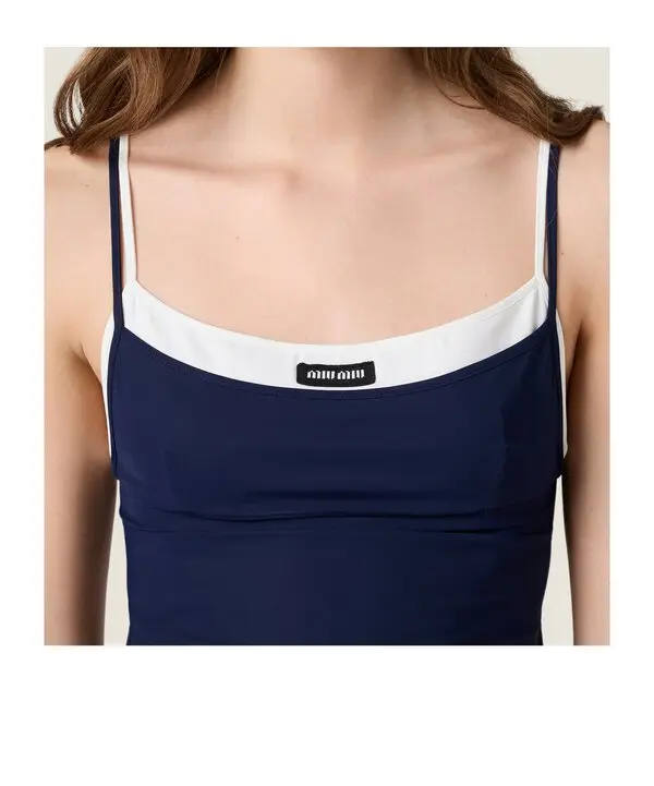 Miu Miu Stretch Jersey Top With Spaghetti Straps - Navy Blue
