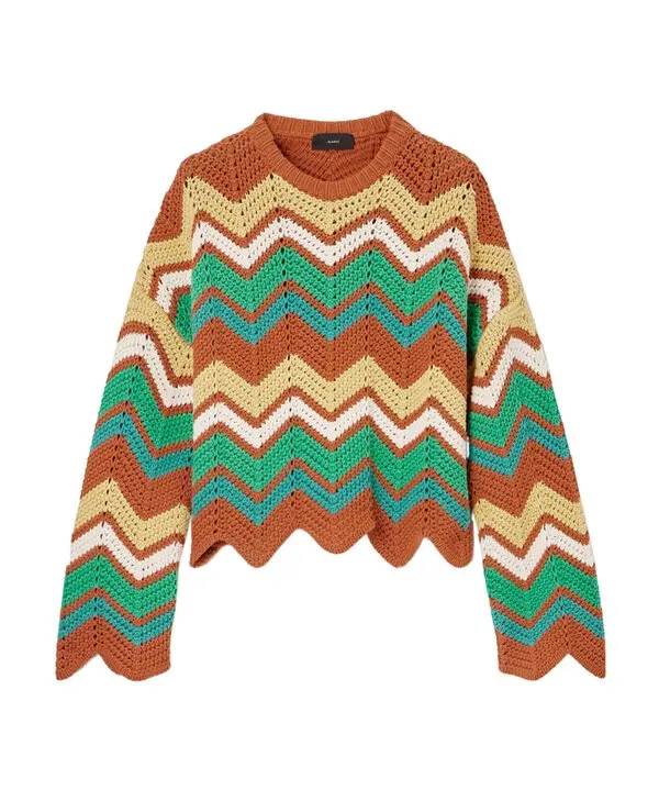 Alanui Chevron Knit Round Neck Long Sleeve Sweater