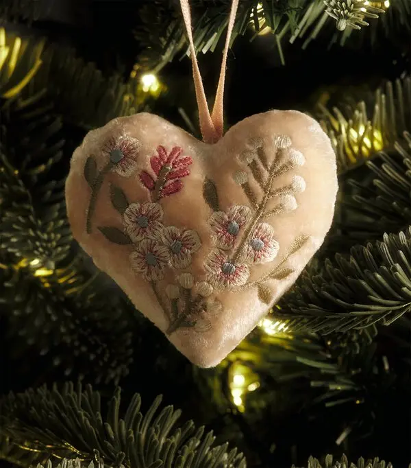 ANKE DRECHSEL Velvet Embroidered Heart Tree Decoration