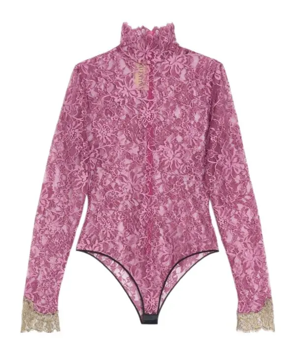 Valentino Garavani Lace High Neck Bodysuit - Pink
