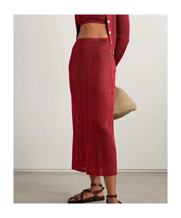 Calle Del Mar Pointelle-knit Midi Skirt