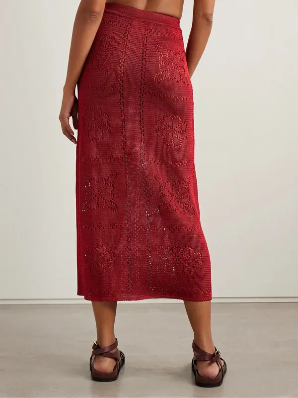 Calle Del Mar Pointelle-knit Midi Skirt
