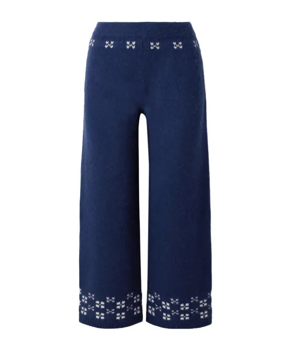 Calle Del Mar Wide-leg Printed Casual Pants - Navy Blue