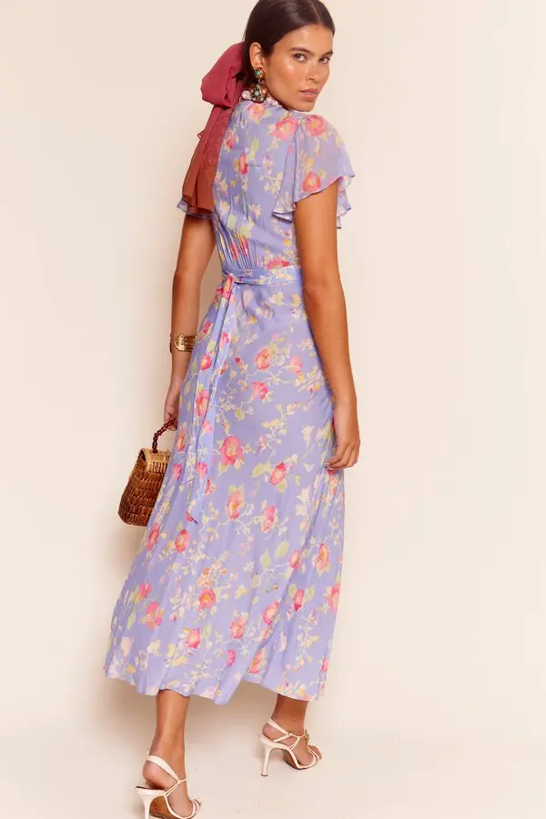 Rixo Florida Waterblossom Provence V-neck Midi Dress