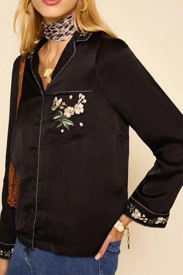 Rixo Mollie Embroidered Blossom Shirt