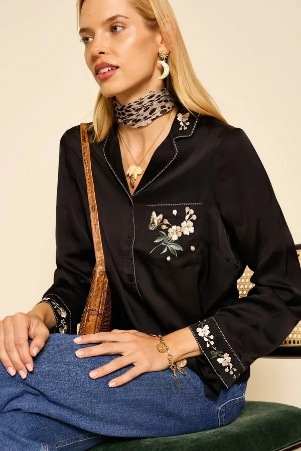 Rixo Mollie Embroidered Blossom Shirt