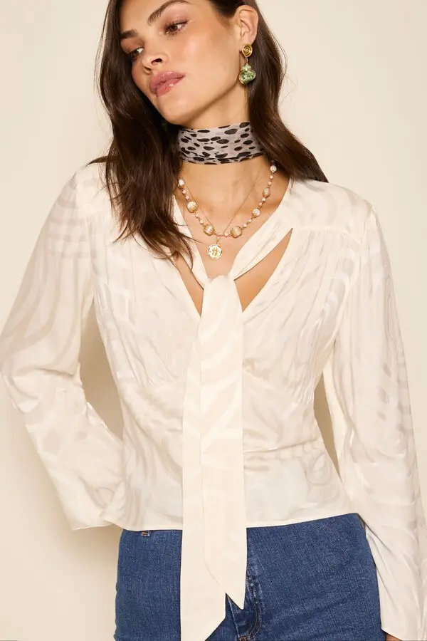 Rixo Abel Whirlpool Jacquard Cream Blouse