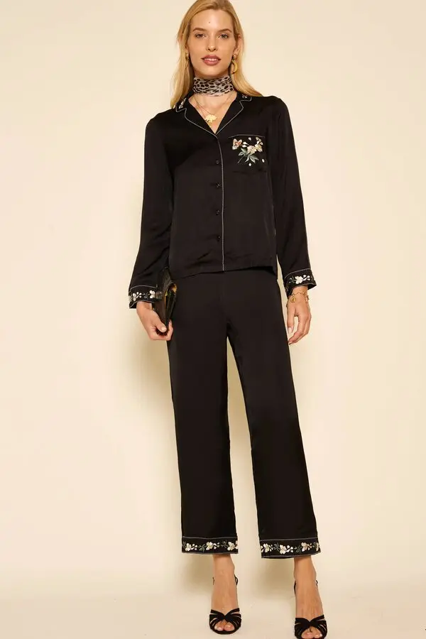 Rixo Bryony Blossom Embroidery Pink Regular Trousers