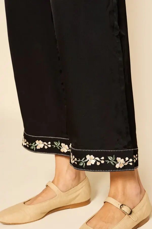 Rixo Bryony Blossom Embroidery Pink Regular Trousers