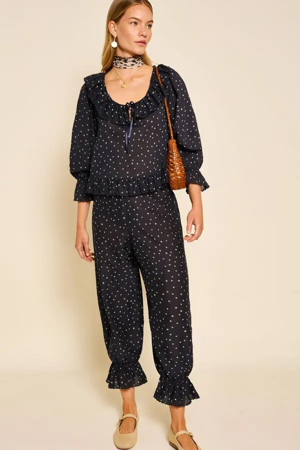 Rixo Bobbie Starry Night Cotton Midi Pyjamas Regular
