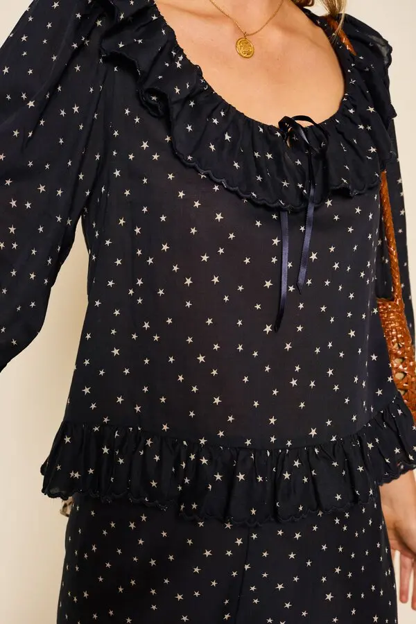 Rixo Bobbie Starry Night Cotton Midi Pyjamas Regular