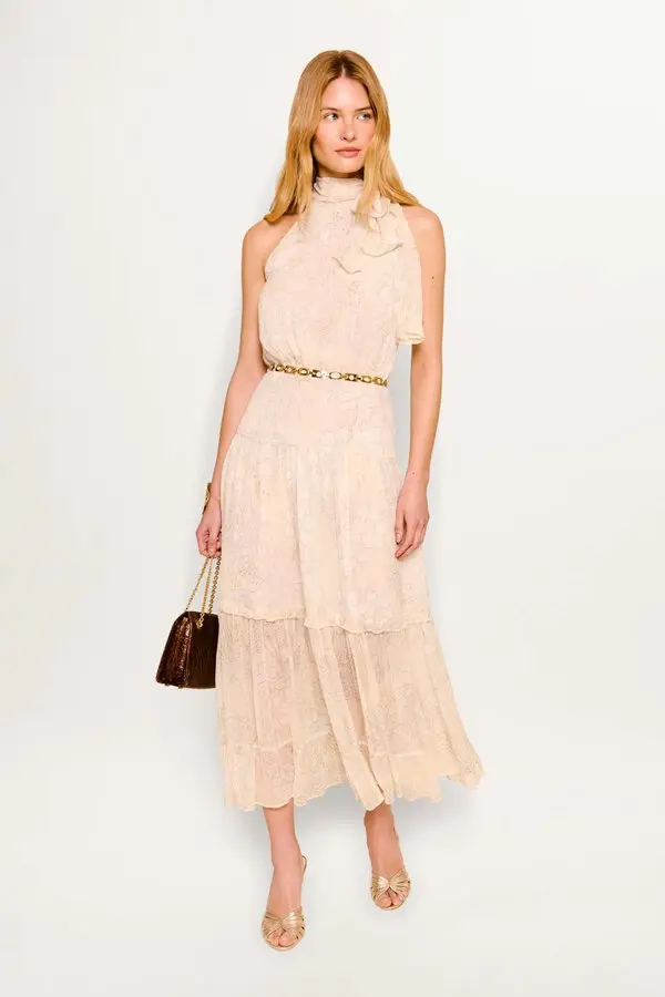 Rixo Abi French Floral Glitter Viscose Midi Dress