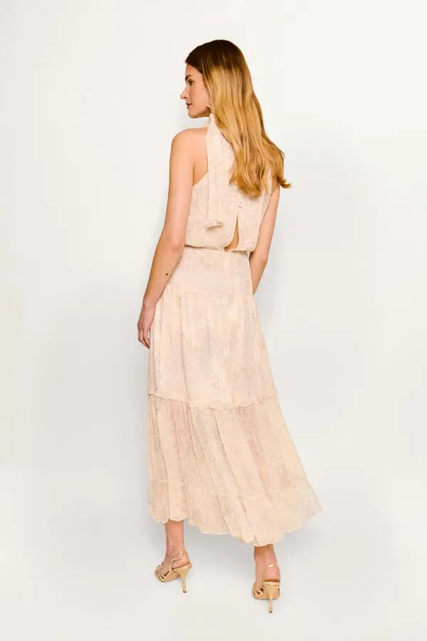 Rixo Abi French Floral Glitter Viscose Midi Dress