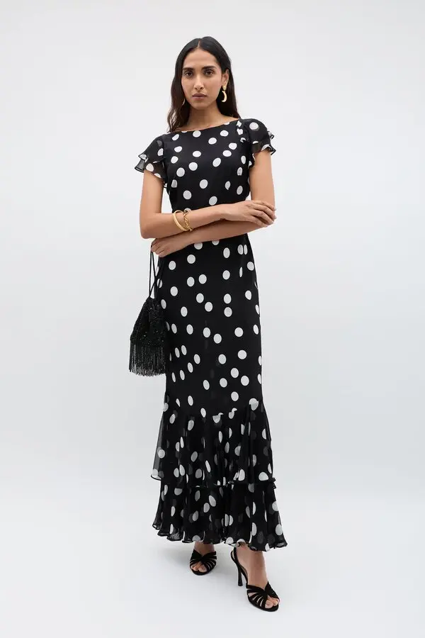 Rixo Ordinia Polka Dot Maxi Gown