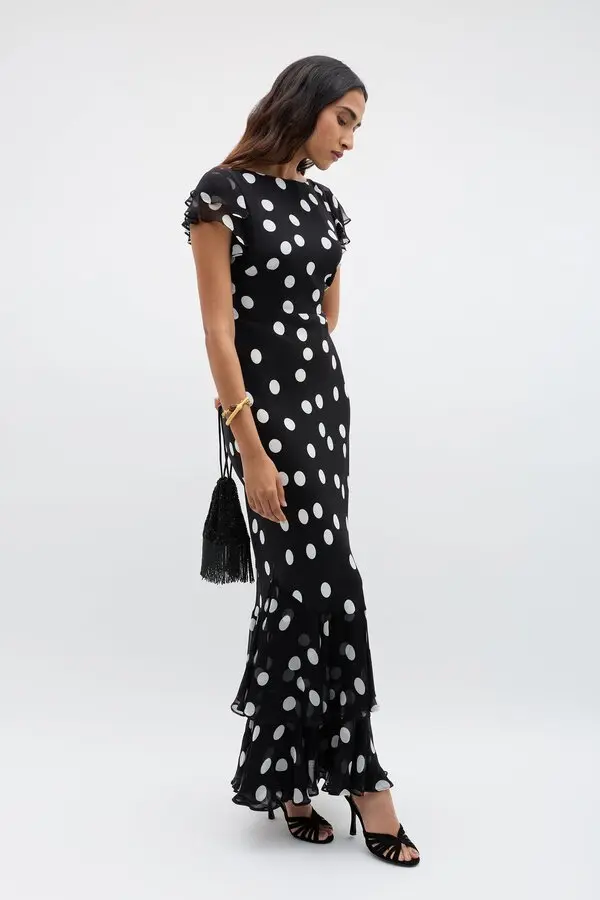 Rixo Ordinia Polka Dot Maxi Gown