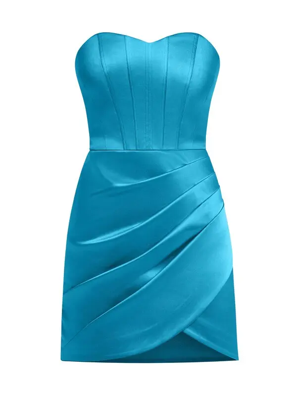 TIA DORRAINE Strapless Sweetheart Mini Dress - Green/blue