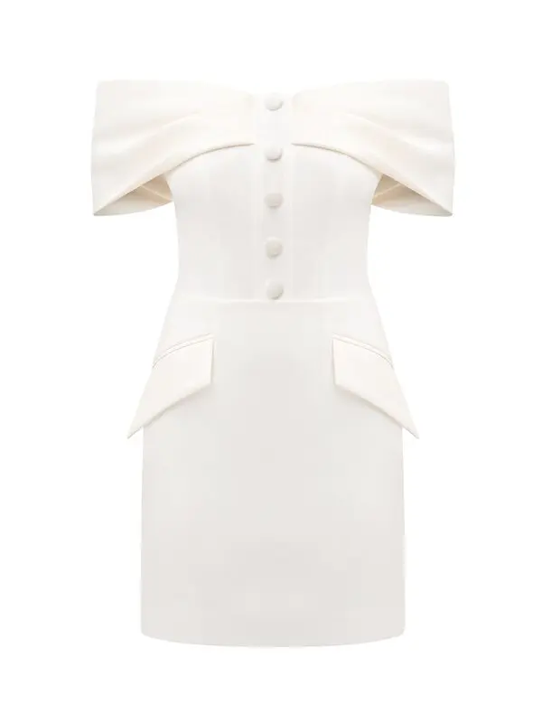 TIA DORRAINE Steel Confidence Off-shoulder Mini Dress With Pearl Detail - White