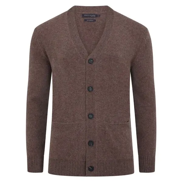 PAUL JAMES KNITWEAR Lambswool Alfie Cardigan - Brown