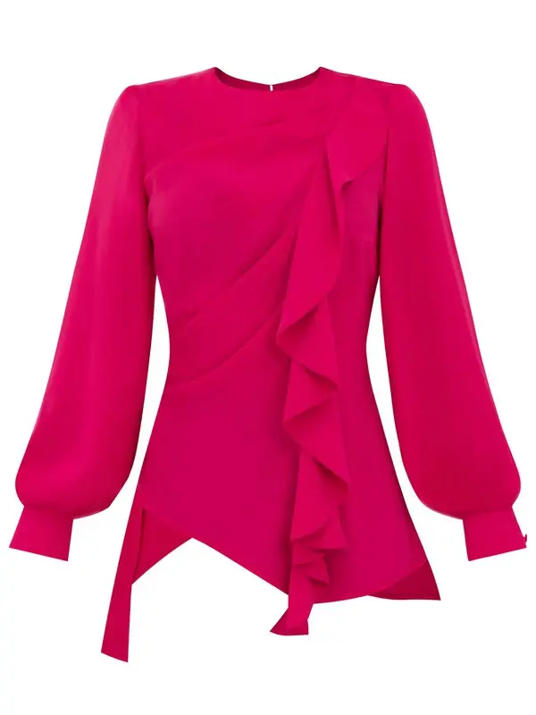 TIA DORRAINE Asymmetric Peplum Blouse - Pink