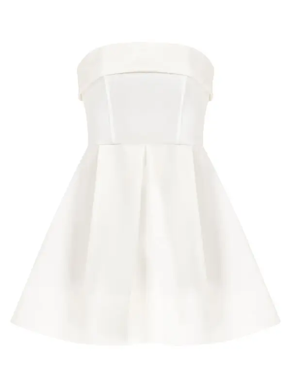 TIA DORRAINE Wild Flower Flared Satin Mini Dress – Pearl - White