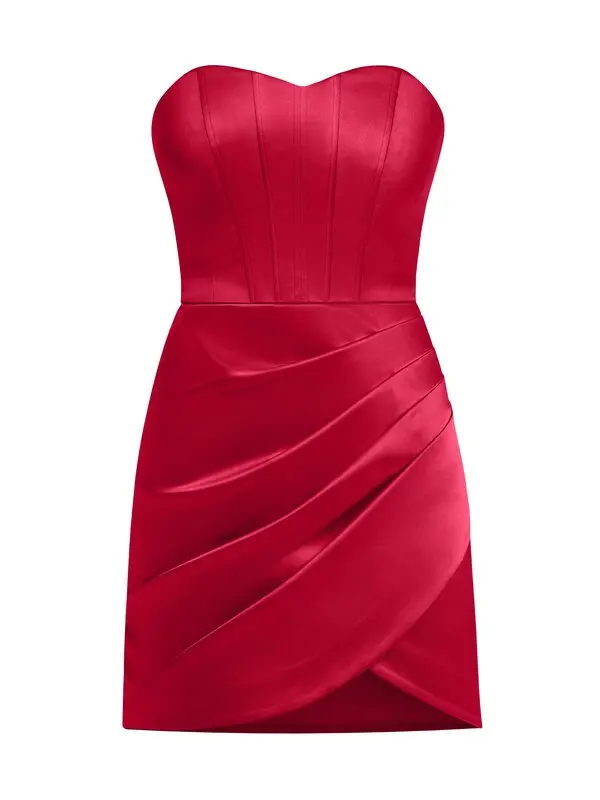 TIA DORRAINE Satin Corset Mini Dress - Red