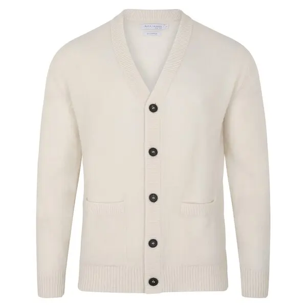 PAUL JAMES KNITWEAR Pure Lambswool Cardigan - White