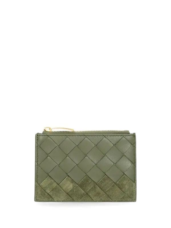 Bottega Veneta Woven Card Holder With Zip - Green