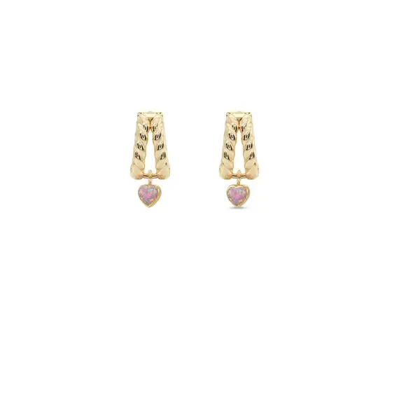 BLOOMTINE | EARTH ANGEL HQ Pink / Gold Loves Frequency™ Micro Gold Plated Pink Fire Opal Heart Huggies - Pink/gold
