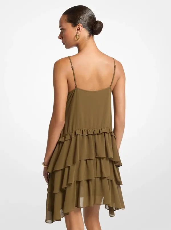 Michael Kors Georgette High-low Tank Dress With Ruffled Tiers