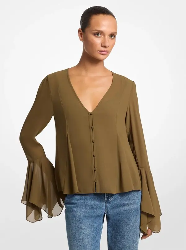 Michael Kors Georgette Blouse With Dramatic Cuffs - Green
