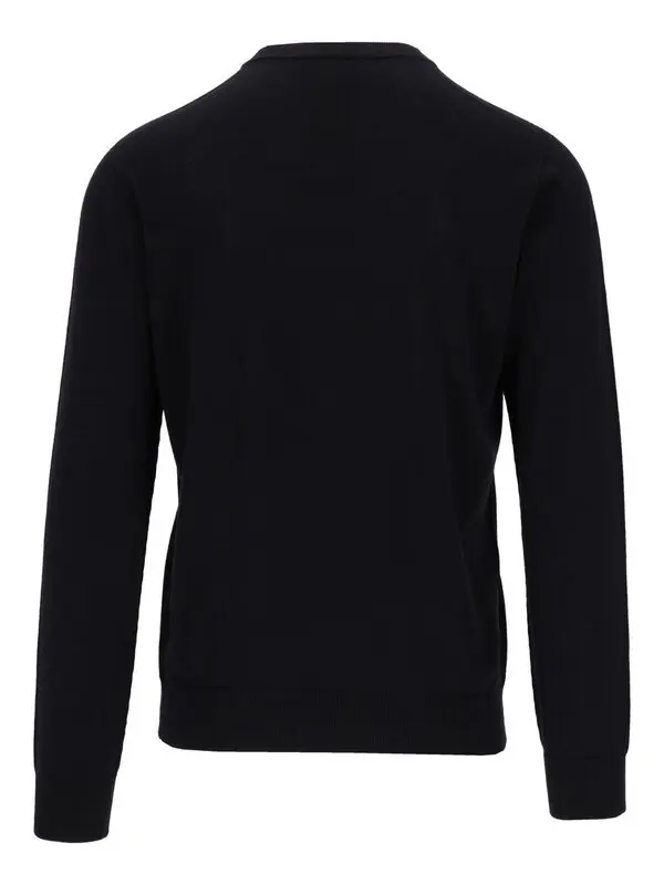 Giorgio Armani Crew Neck Wool Sweater With Embroidered Logo - Blue