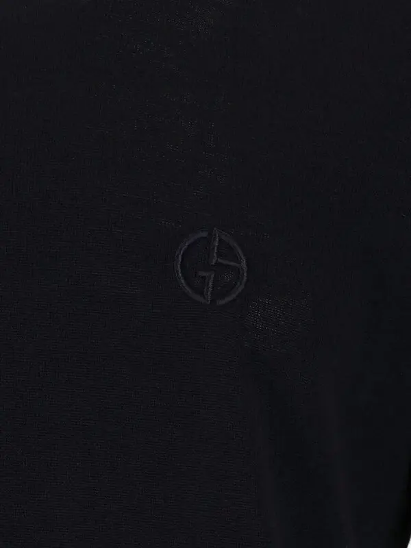 Giorgio Armani Crew Neck Wool Sweater With Embroidered Logo - Blue
