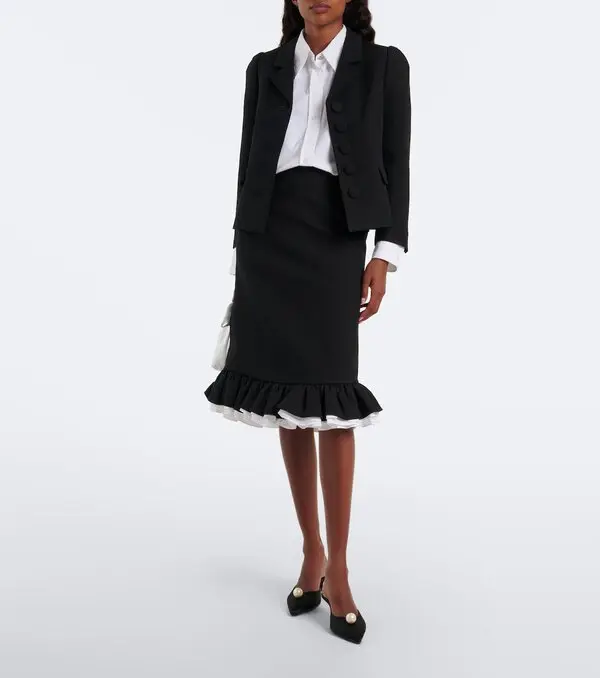 SHUSHU/TONG Ruffled Wool And Silk Midi Skirt