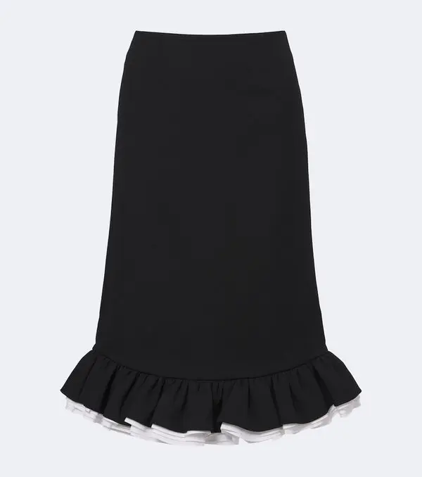 SHUSHU/TONG Ruffled Wool And Silk Midi Skirt - Black
