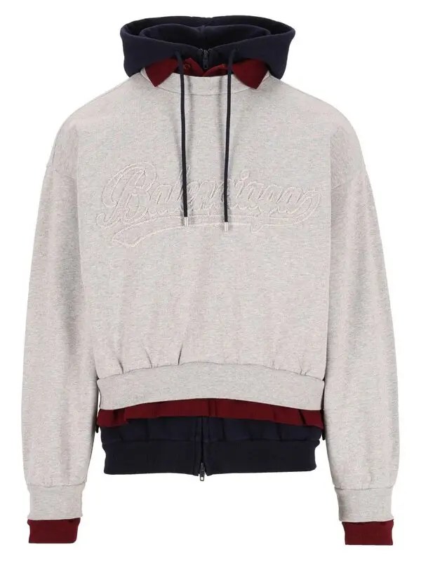 Balenciaga Layered Logo Hoodie - Gray