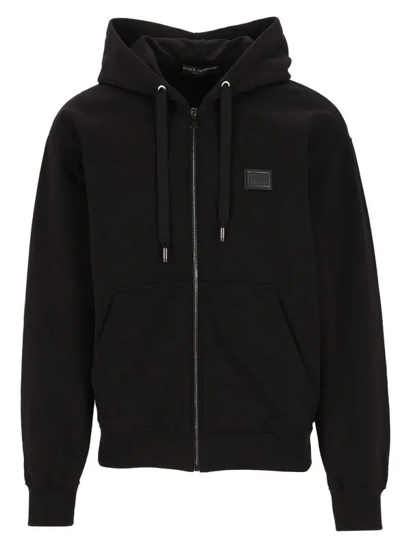 Dolce & Gabbana Cotton Zip-up Hoodie With Logo Tag - Black