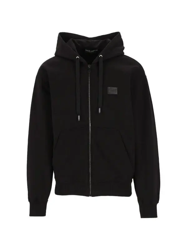 Dolce & Gabbana Cotton Zip-up Hoodie With Logo Tag - Black