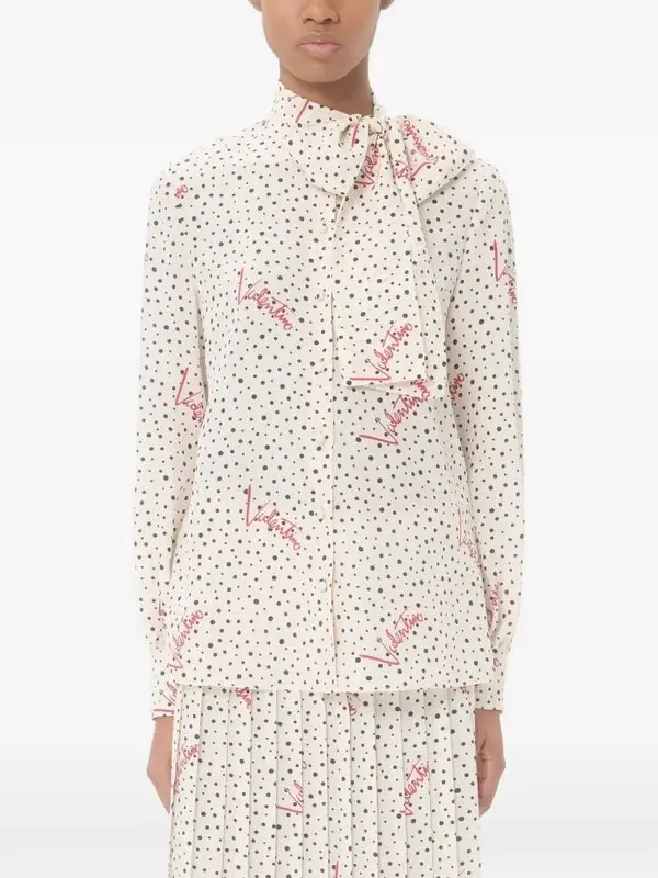 Valentino Garavani Plus Depois Bubble Crepe De Chine Shirt With Integrated Scarf - White