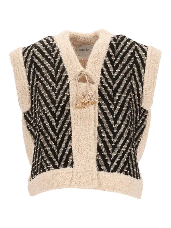 FORTE_FORTE Jacquard Chevron Vest With Tassels - Multicolor
