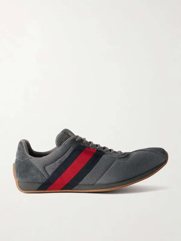 Gucci Legacy Webbing And Suede-trimmed Mesh Sneakers