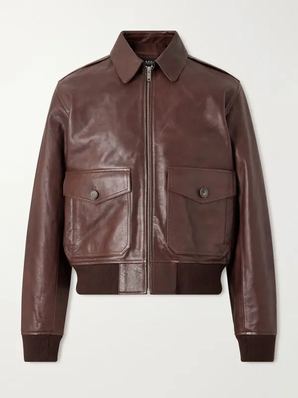 A.p.c. Gael Leather Bomber Jacket - Brown